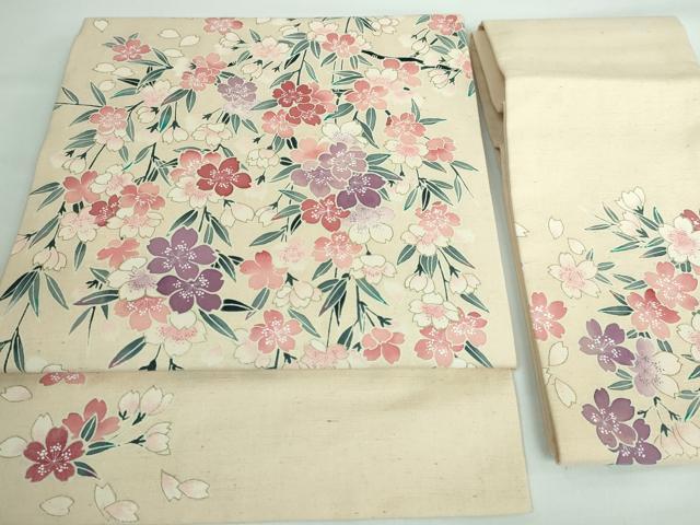 平和屋本店■極上　つけ帯　紬地　枝垂れ桜　金彩　丁子色　逸品　DZAA5800kh5