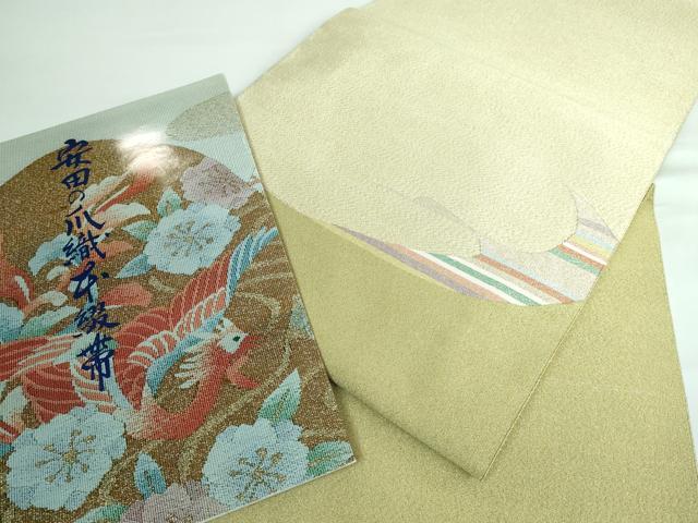 平和屋本店■極上　名門　安田綴れ　爪織本綴帯　八寸名古屋帯　鶴　金糸　冊子付き　逸品　DZAA5804kh5