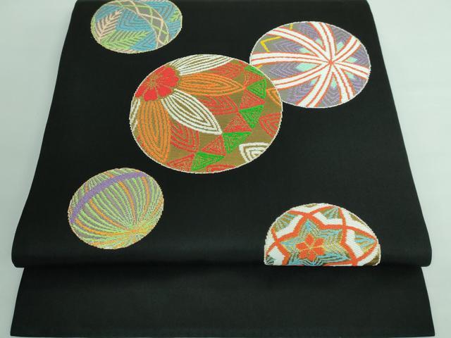 平和屋本店■極上　西陣　川島織物　九寸開き名古屋帯　毬　黒地　金銀糸　逸品　DZAA5805kh5