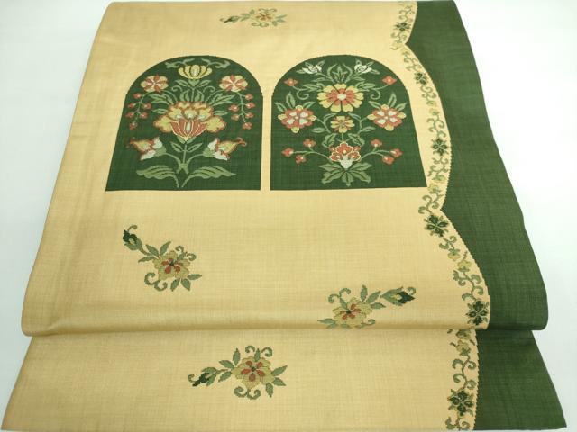 平和屋本店■極上　名門木屋太　今河織物　大島紬地　六通柄袋帯　洋花文　逸品　DZAA5810kh5