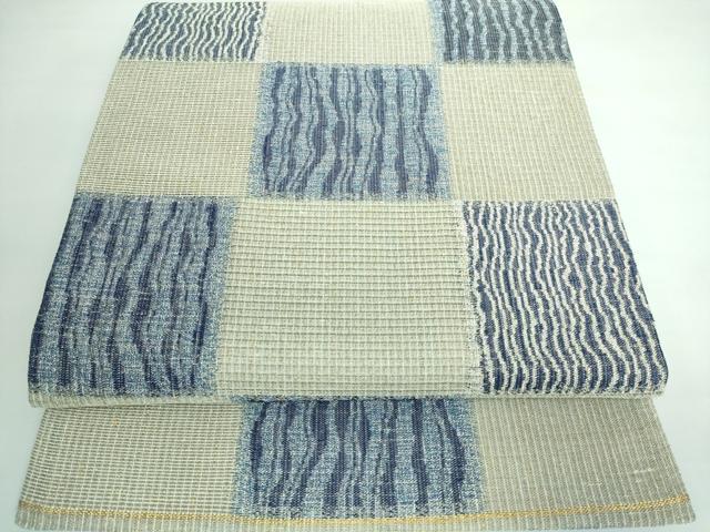 平和屋本店■極上　六通柄袋帯　灰汁発酵建藍染　市松文様　銀糸　逸品　DZAA5824kh5