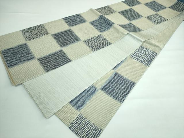 平和屋本店□極上 六通柄袋帯 灰汁発酵建藍染 市松文様 銀糸