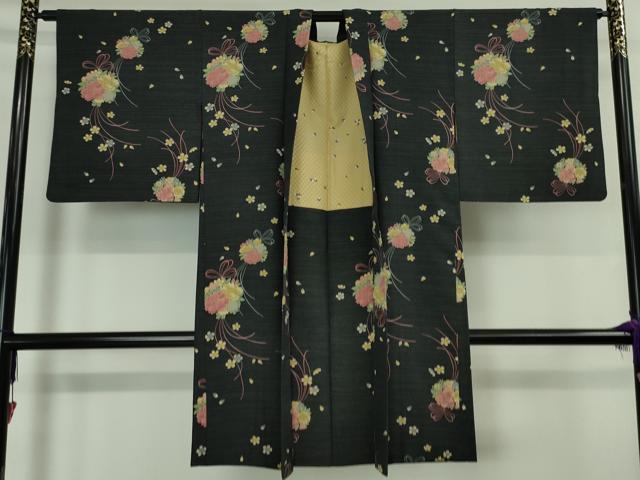 平和屋本店■極上　長羽織　花薬玉　黒地　逸品　DZAA5902kh5