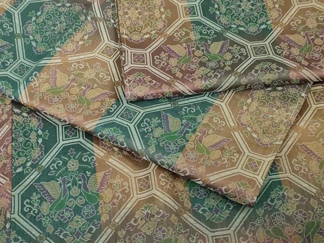 平和屋本店■極上　道中着　お召地　ロング丈　蜀江双鳥花文　逸品　未使用　DZAA5909kh5