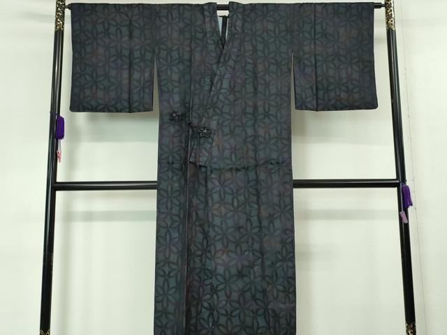 平和屋本店■極上　道中着　ロング丈　紗袷　花繋ぎ　黒地　逸品　DZAA5919kh5