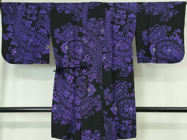 平和屋本店■極上　道中着　スリーシーズン　春夏秋　塵除け　ロング丈　ペイズリー柄　菱紋紗　黒地　逸品　DZAA5923kh5