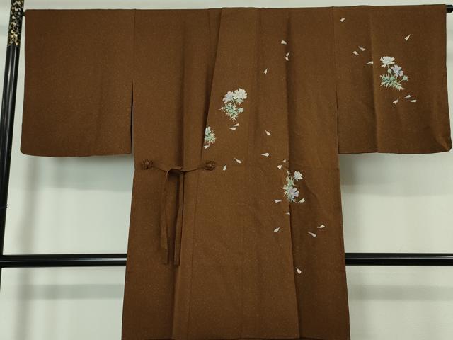 平和屋本店■極上　巨匠　前田華清　手描き　道中着　ロング丈　草花文　逸品　DZAA5926kh5