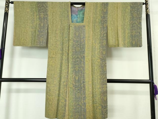 平和屋本店■極上　道行コート　ロング丈　天目織　更紗花唐草文　反端付き　逸品　未使用　DZAA5939kh5
