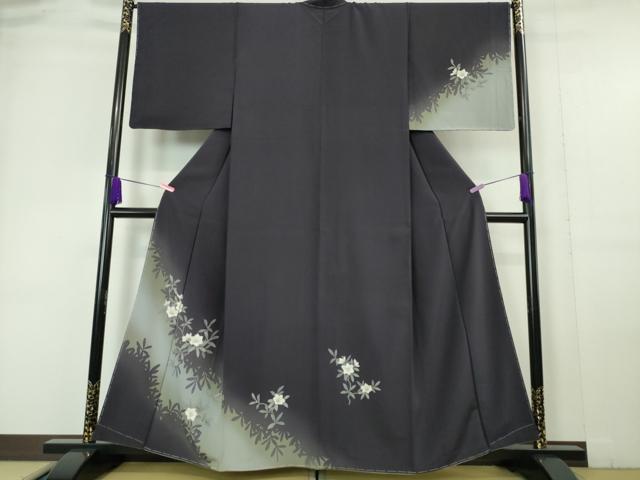 平和屋本店■極上　京都の名門ブランド　銀花仙　訪問着　草花文　濃紫色地　暈し染め　逸品　未使用　DZAA6004kh5