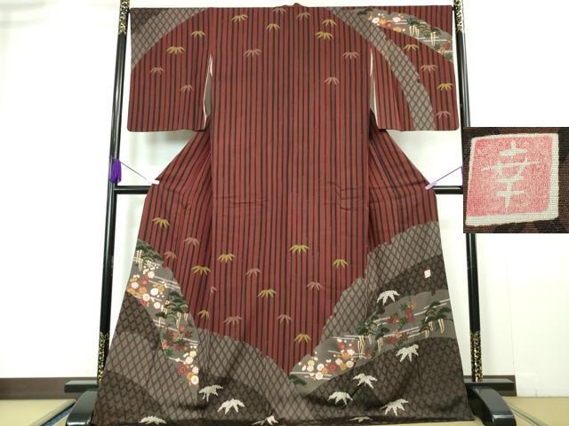 平和屋本店■極上　ファッションデザイナー 花井幸子　訪問着　刺繍　松竹梅　金彩　ロング丈　逸品　DZAA6023kh5