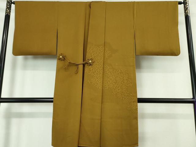 平和屋本店■極上　道中着　ロング丈　お召地　唐草地紋　黄唐茶色地　逸品　DZAA6032kh5