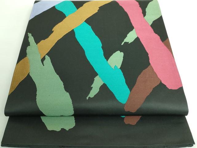 平和屋本店■極上　世界的人形師　辻村寿三郎　ジュサブロー　六通柄袋帯　網目文　黒地　逸品　DZAA6062kh5