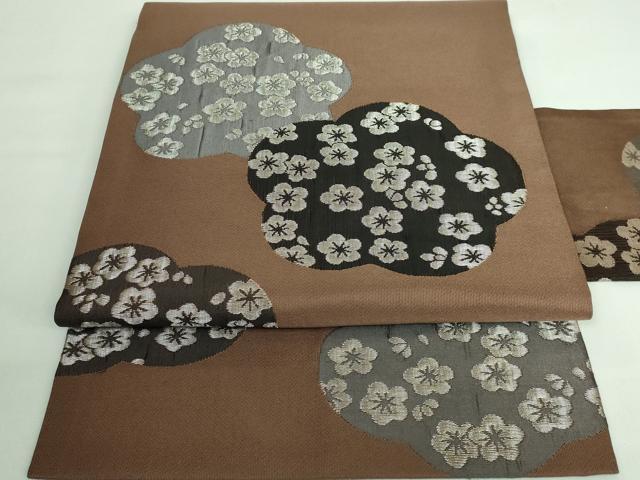 平和屋本店■極上　洛風林　工芸帯地　九寸名古屋帯　梅　黒茶色地　銀糸　逸品　DZAA6099kh5