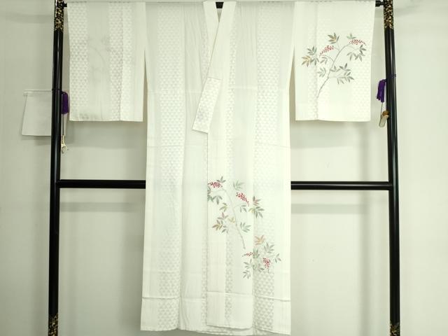 平和屋本店■上質な長襦袢　無双仕立て　南天枝葉文　反端付き　逸品　DZAA6115kh5