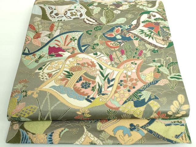 平和屋本店■極上　西陣　白綾苑大庭 　六通柄袋帯　誰が袖文　逸品　DZAA6144kh5