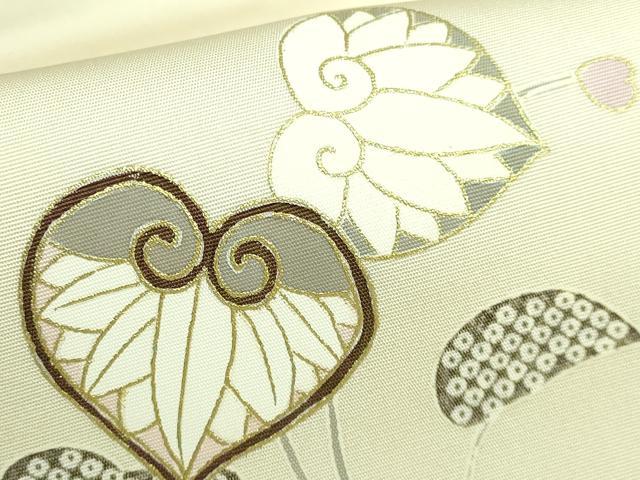 平和屋本店□極上 塩瀬 九寸名古屋帯 葵 木蘭色地 金彩 逸品 DZAA6147kh5