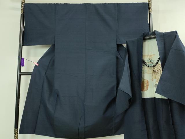 平和屋本店■極上　男性　紬　アンサンブル　キングサイズ　長羽織　濃紺地　逸品　DZAA6197kh5
