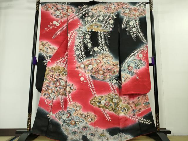 平和屋本店■極上　越後十日町の一流染匠　桐屋・翠山工房　振袖　辻が花　暈し染め　銀通し地　逸品　DZAA6207kh5