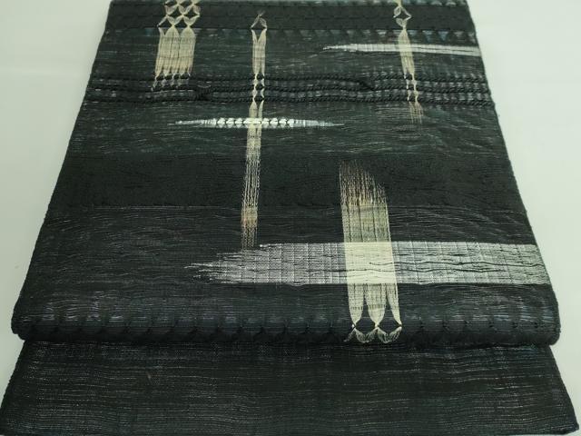 平和屋本店■極上　西陣　老舗　渡文謹製　手織　すくひ　両面　太鼓柄袋帯　組織　霞文　黒地　銀糸　逸品　DZAA6254kh5