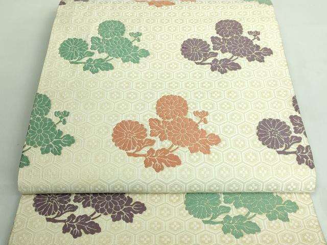 平和屋本店■極上　俵屋　人間国宝　喜多川平朗  有職織物　六通柄袋帯　唐織　枝菊　蒸栗色地　逸品　DZAA6263kh5