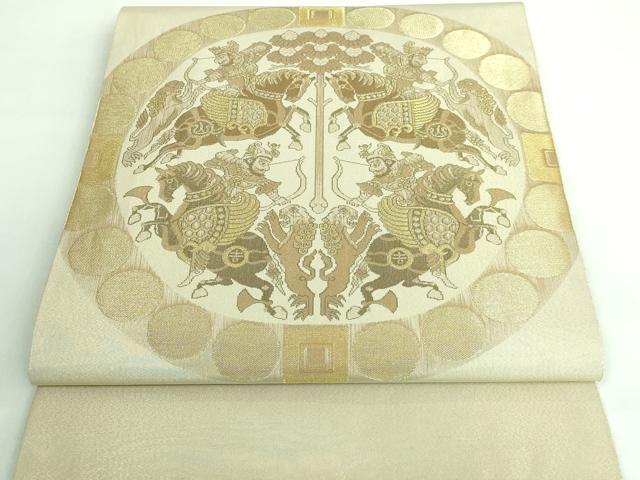 平和屋本店■最高級　人間国宝　北村武資　経錦　六通柄袋帯　狩猟紋　利休茶色地　金糸　逸品　DZAA6266kh5