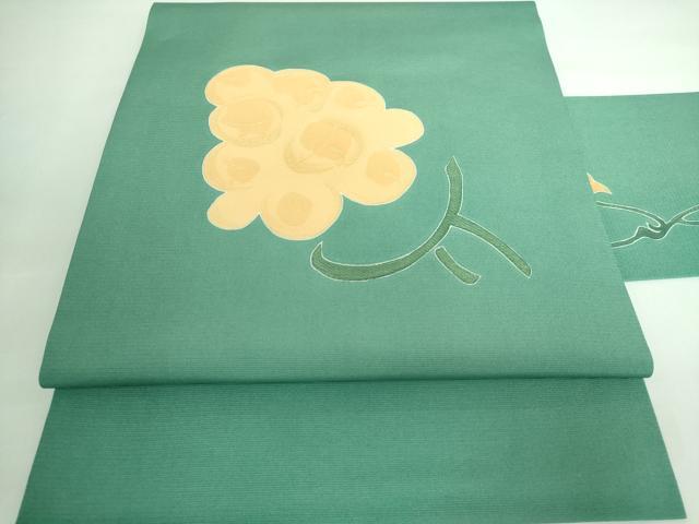 平和屋本店■極上　九寸名古屋帯　地紋起こし　鈴　青竹色地　逸品　DZAA6275kh5