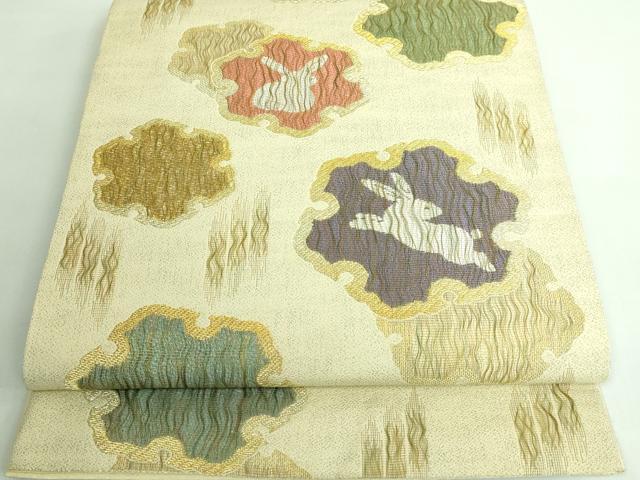 平和屋本店■極上　砂子綴れ　六通柄袋帯　雪輪白兎紋　金糸　逸品　DZAA6285kh5