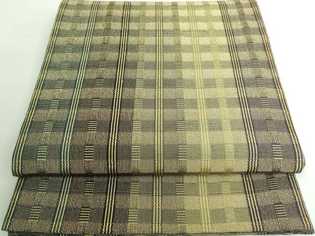 平和屋本店■極上　ひなや工房　くむ・あむ・おる　伊豆蔵明彦　組織　太鼓柄袋帯　格子　金糸　逸品　DZAA6286kh5