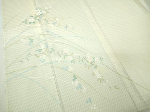 平和屋本店□極上 夏物 訪問着 変わり絽 枝花 短冊 鳥の子色地