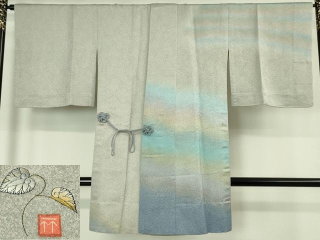 平和屋本店■極上　久保田一竹　幻の辻が花　道中着　ロング丈　単衣　暈し染め　銀通し地　反端付き　逸品　DZAA6353kh5