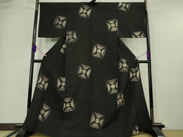 平和屋本店■極上　十日町 名門青柳謹製　赤城紬　単衣　絞り　草木染　黒紅色地　逸品　DZAA6360kh5