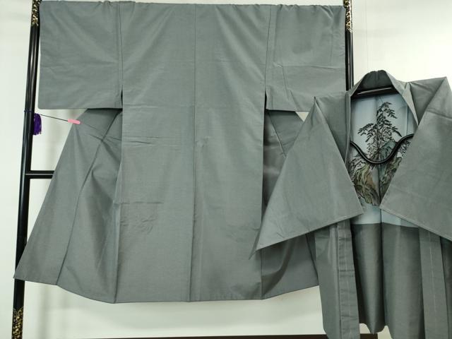 平和屋本店■極上　男性　本場大島紬　アンサンブル　藍鼠色地　逸品　DZAA6398kh5