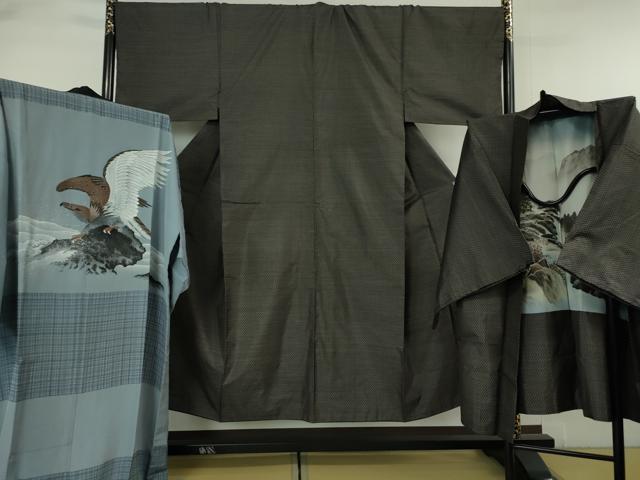 平和屋本店■極上　男性　本場大島紬　アンサンブル　長羽織・長襦袢(袷)　3点セット　証紙付き　逸品　DZAA6413kh5