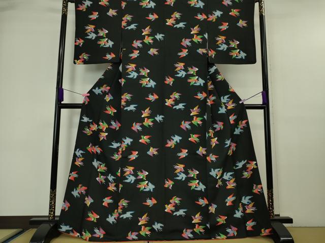 平和屋本店■極上　小紋　型染　燕　黒地　高島屋扱い　反端付き　逸品　DZAA6416kh5