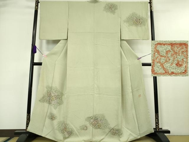 平和屋本店■極上　樋熊哲也　訪問着　辻が花　絞り　手描き　砂色地　暈し染め　逸品　DZAA6422kh5