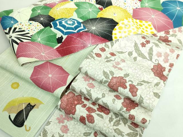 平和屋本店■極上　両面　半幅帯　更紗花文　黒猫　傘　逸品　DZAA6474kh5