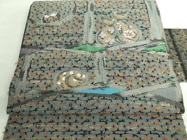 平和屋本店■極上　九寸名古屋帯　猫　梟　フクロウ　逸品　DZAA6506kh5