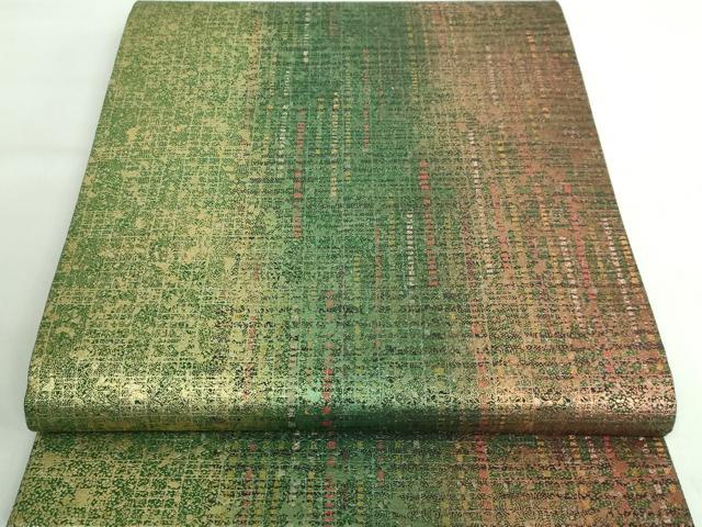 平和屋本店■極上　伝統工芸品　伊那紬　手織り　全通柄袋帯　間道　金彩　逸品　DZAA6510kh5