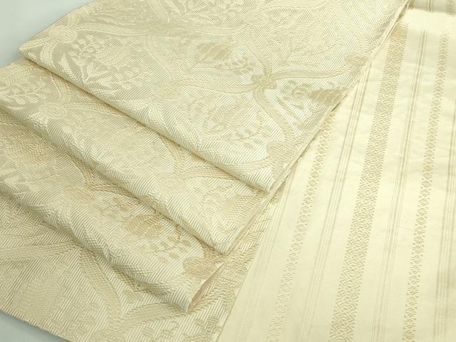 平和屋本店■極上　本場筑前博多織　両面　全通柄袋帯　立涌花文　献上　蒸栗色地　逸品　DZAA6516kh5