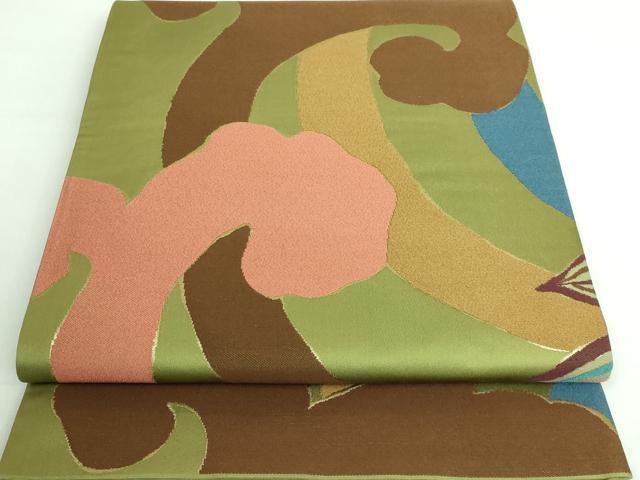 平和屋本店■極上　世界的人形師　辻村寿三郎　ジュサブロー　六通柄袋帯　唐草文　根岸色地　金糸　逸品　DZAA6537kh5