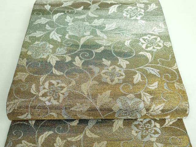 平和屋本店■極上　織の宝石・ダイヤモンドカット　佐波理綴　両面　六通柄袋帯　花唐草　霞文　金銀糸　逸品　DZAA6541kh5