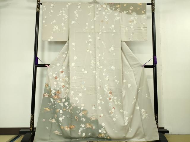 平和屋本店■極上　訪問着　刺繍　宝尽くし　桜鼠色地　金彩　三越扱い　ロング丈　逸品　DZAA6560kh5