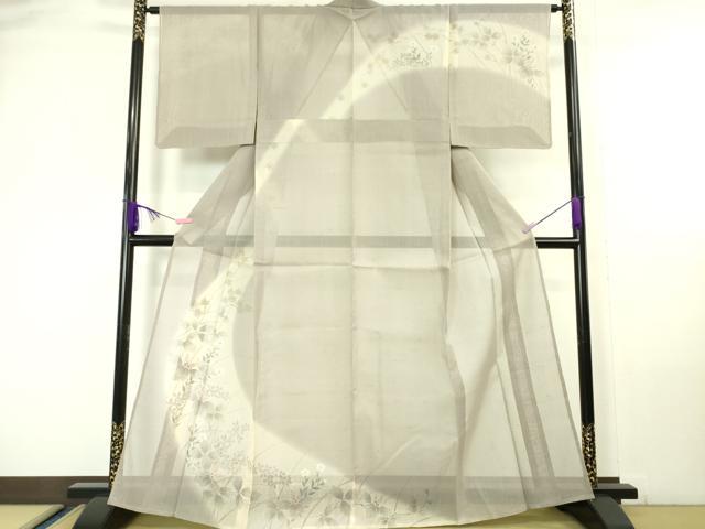 平和屋本店■極上　夏物　訪問着　紗紬　手描き　秋草　楓　鴇鼠色地　金彩　逸品　未使用　DZAA6561kh5