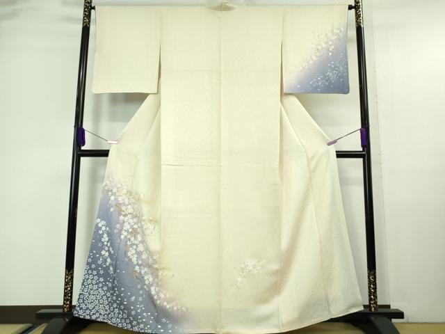 平和屋本店■極上　訪問着　枝垂れ桜　薄卵色地　暈し染め　金彩　やまと誂製　逸品　DZAA6591kh5
