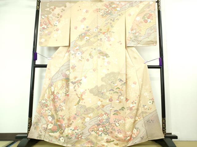 平和屋着物●訪問着　紬地　絞り　草花文　金彩　正絹　逸品　CAAW7339yc 平和屋着物○訪問着 紬地 絞り 草花文 金彩 正絹 逸品 CAAW7339yc