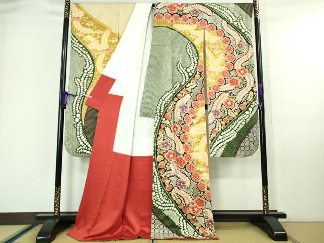 平和屋本店□極上 振袖 絞り 草花文 金彩 逸品 DZAA6611kh5