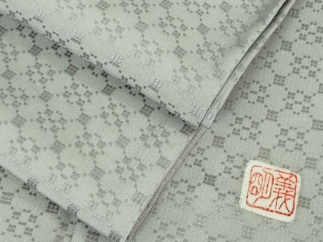 平和屋本店■極上　お召　花織　単衣　作家物　牡丹鼠色地　逸品　DZAA6618kh5