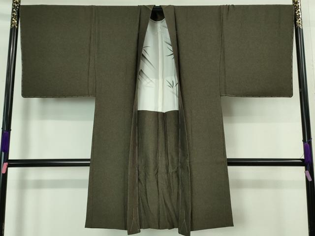 平和屋本店■極上　男性　長羽織　お召地　鮫小紋柄　黒×榛色　羽裏・笹竹　逸品　未使用　DZAA6630kh5