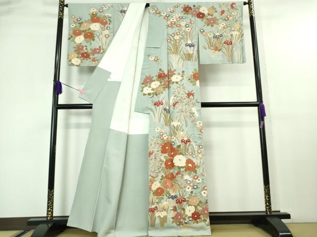 平和屋本店□極上 中国三大刺繍 スワトウ刺繍 総刺繍 本場大島紬 白