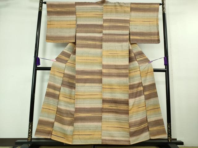 平和屋本店■極上　インド・アッサム　野蚕糸　手織　ムガシルク　横段文　逸品　DZAA6636kh5